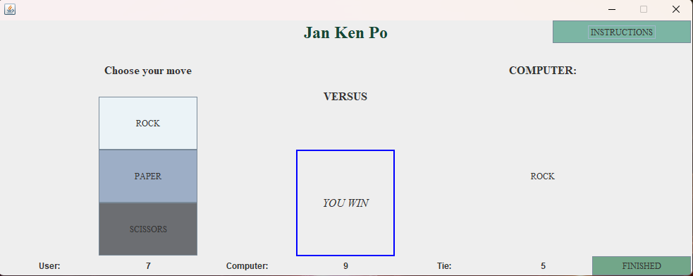 Jan Ken Po GUI | Braeden Mendoza | Professional Portfolio